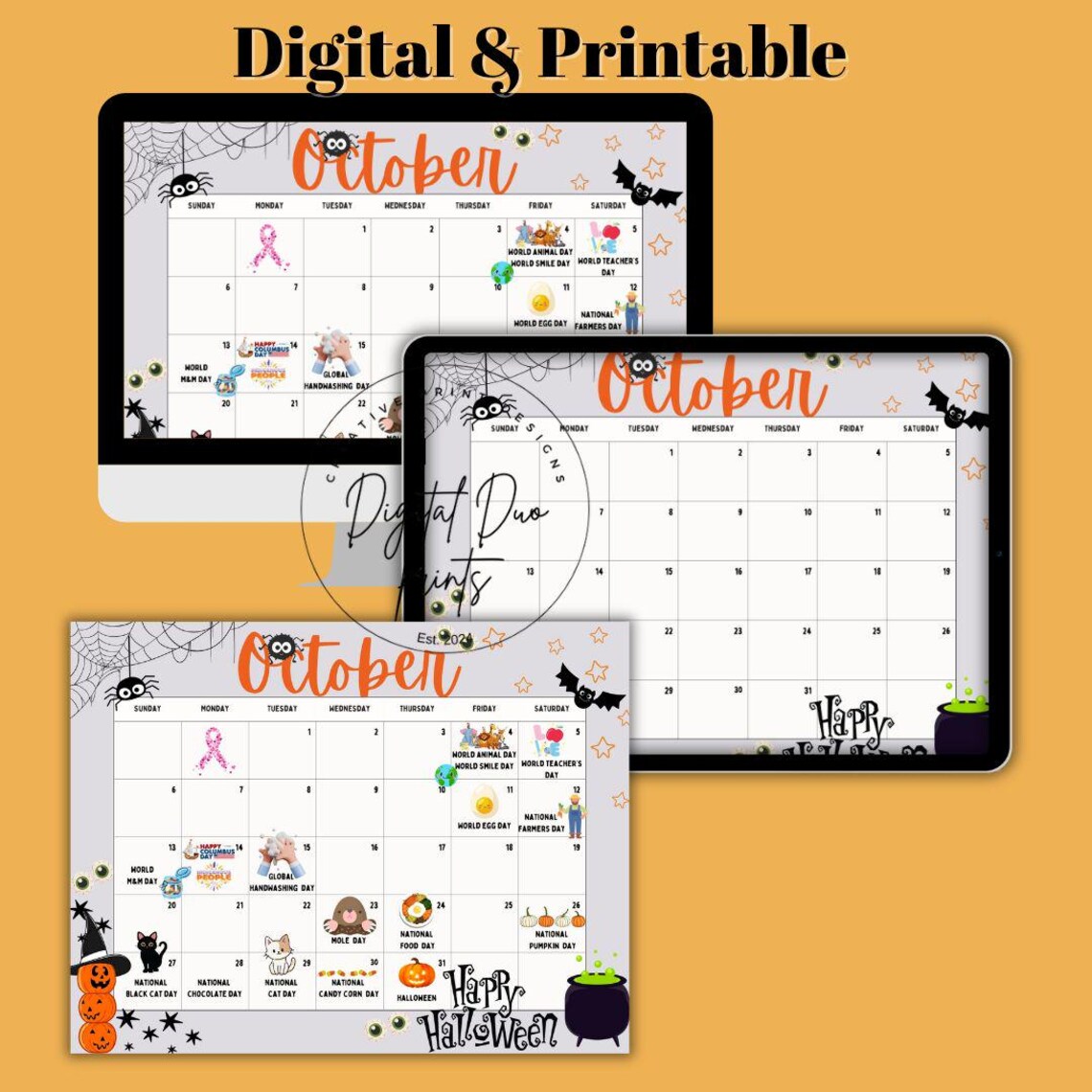 Digital October Calendar Printable October 2024 Calendar Homeschool ...