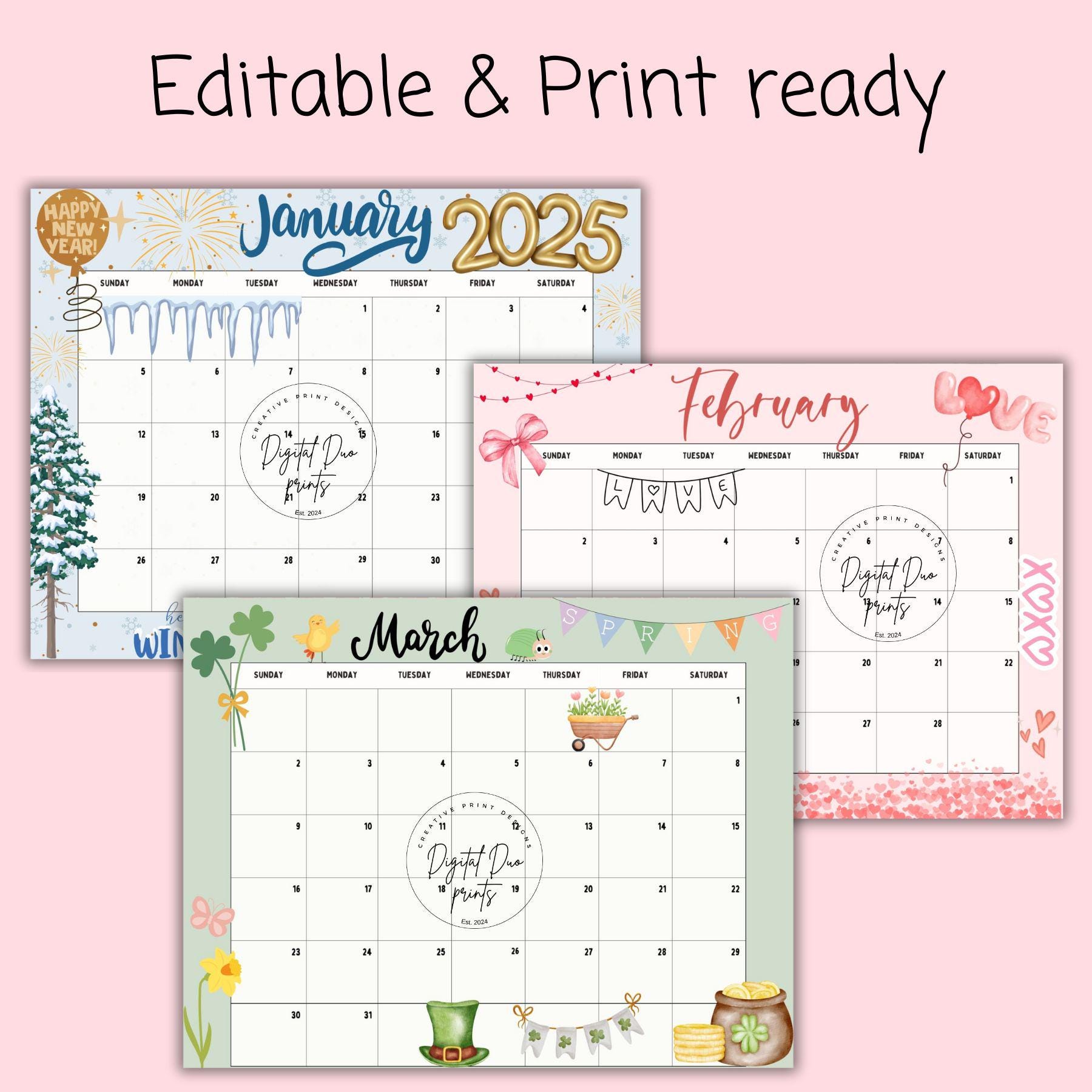 2025 Calendar Printable, Cute Kids Calendar 2025, Wall Calendar PDF ...