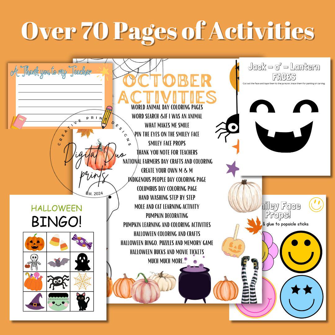 Printable October Kids Activities and Crafts Digital Kids Activities ...