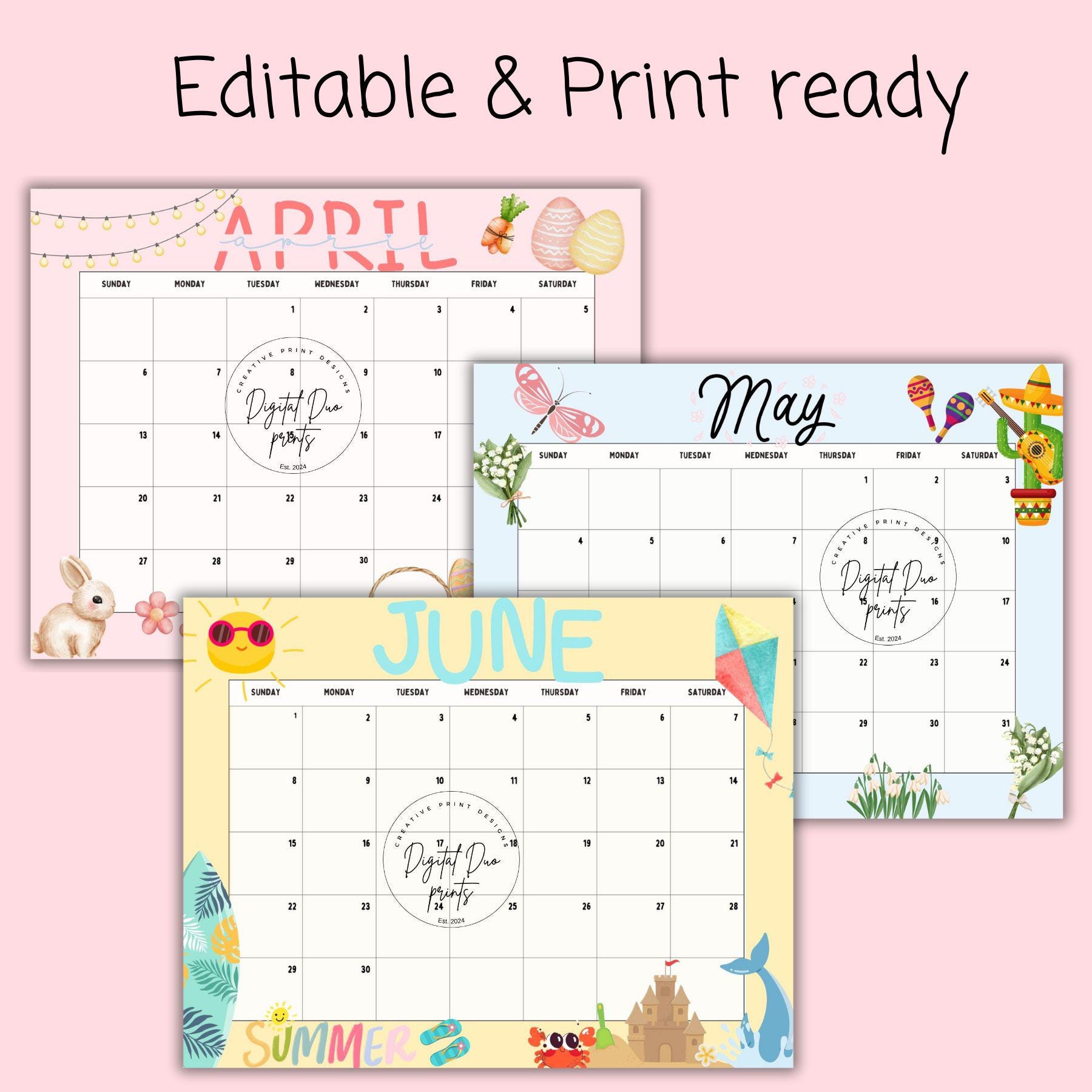 2025 Calendar Printable, Cute Kids Calendar 2025, Wall Calendar PDF ...