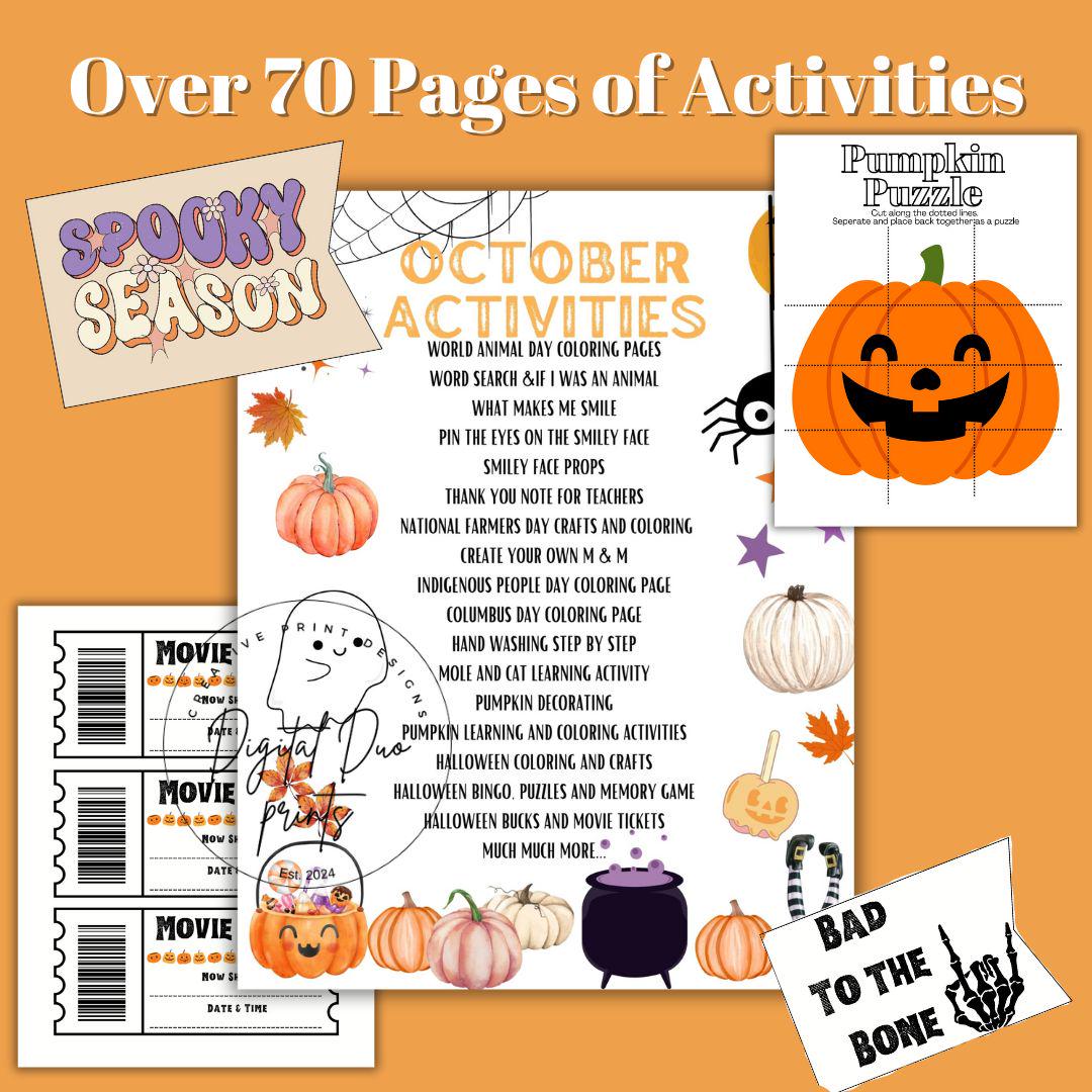 Printable October Kids Activities and Crafts Digital Kids Activities ...