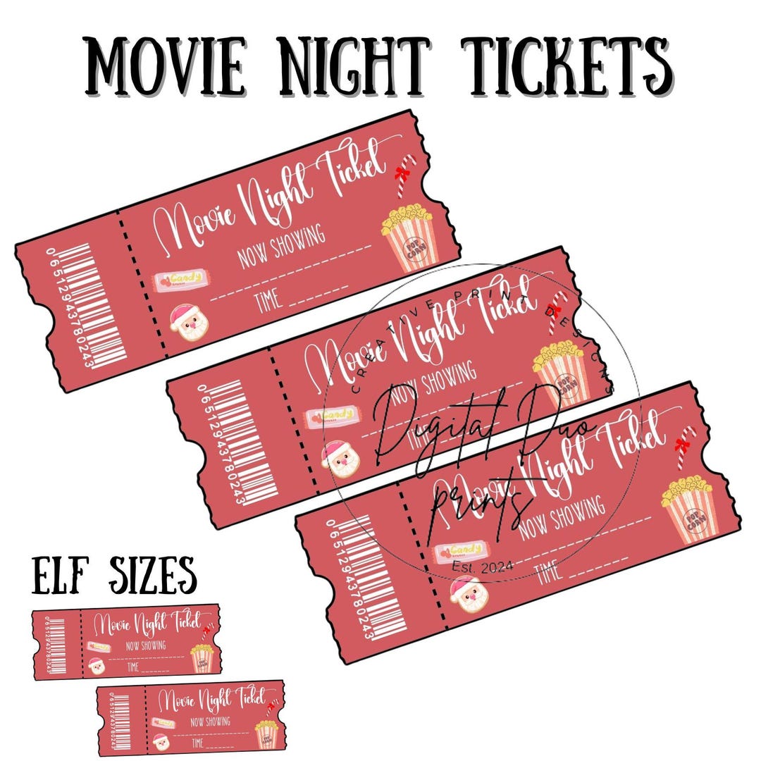 Printable Christmas Movie Night Tickets Print at Home Movie Tickets Elf ...