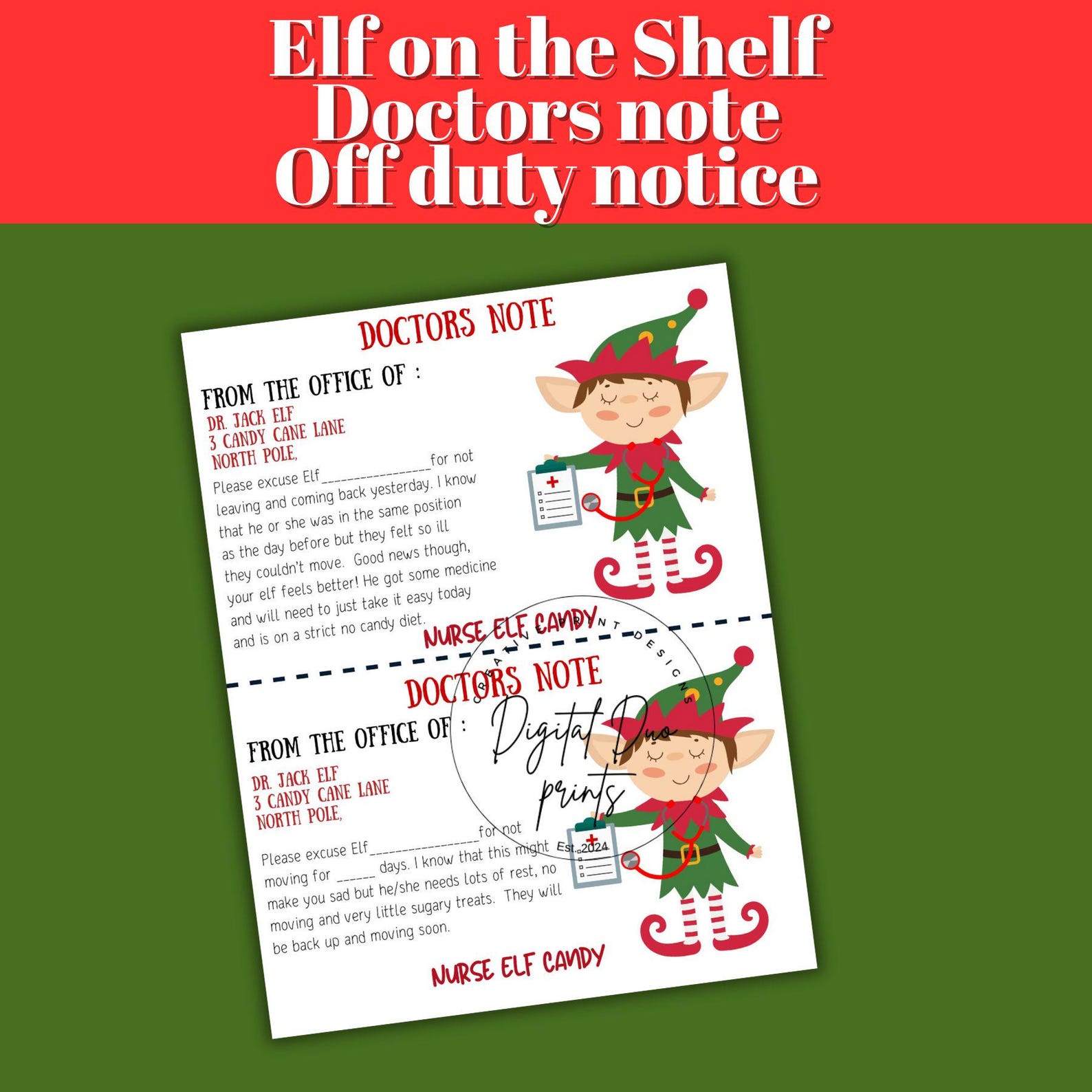 Elf Doctors Note 2024 Printable Elf Doctors Notes Printable off Duty ...