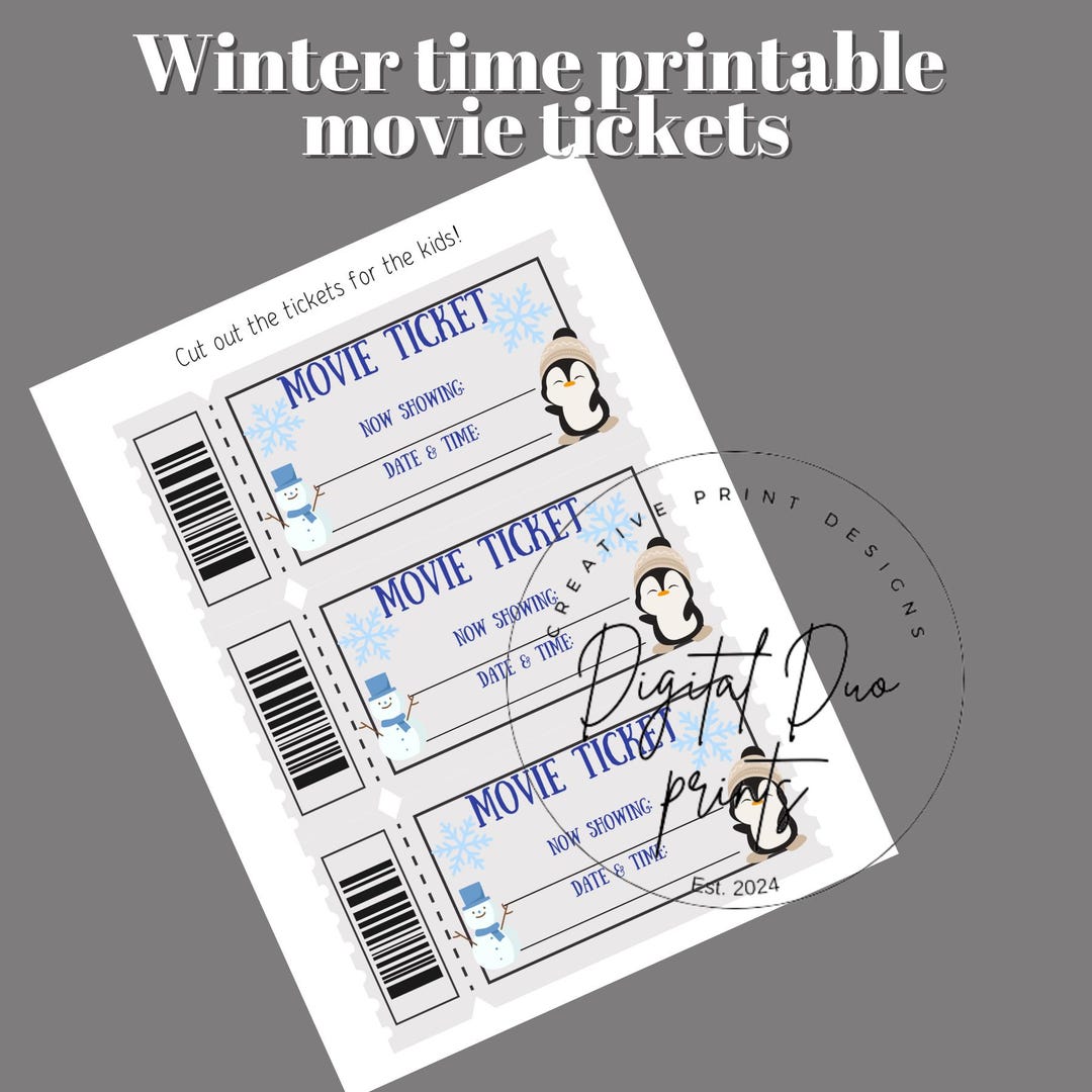 Family Movie Night Tickets Printable Movie Night Tickets Penguin Theme ...