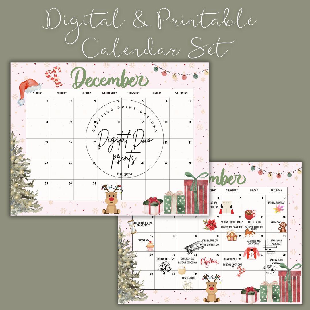 Digital December Calendar Printable December 2024 Calendar Homeschool ...