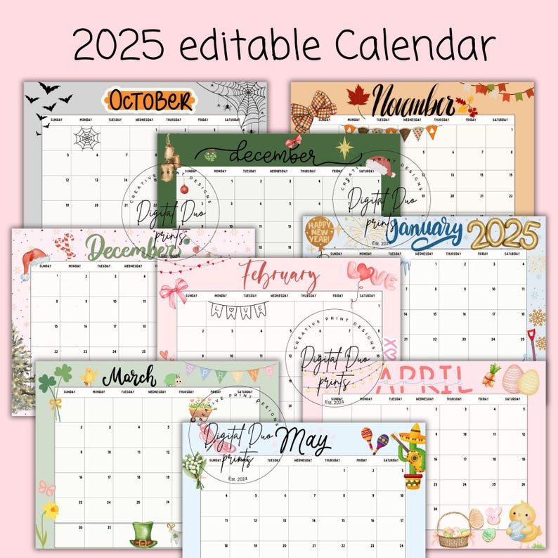 2025 Calendar Printable, Cute Kids Calendar 2025, Wall Calendar PDF ...