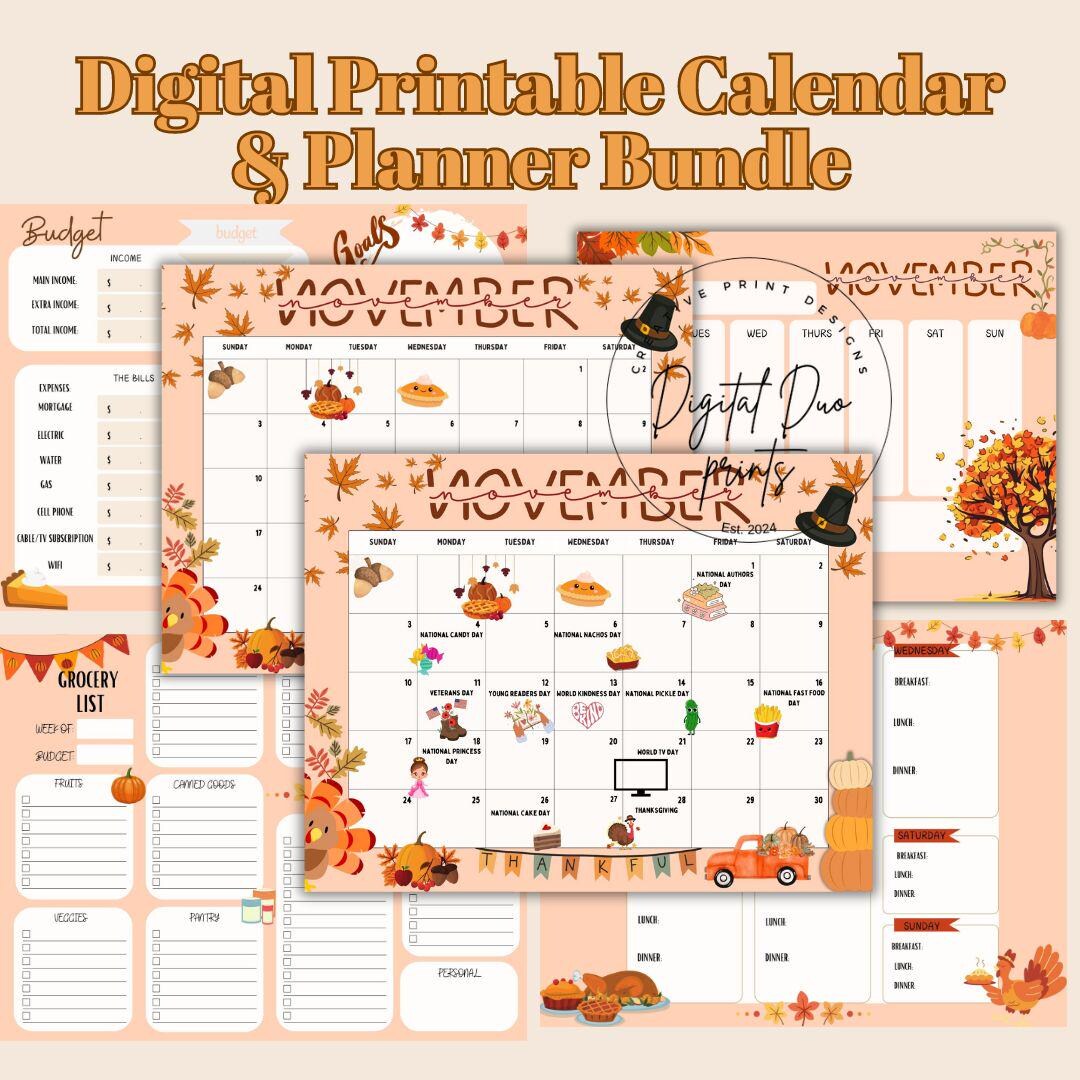 Digital Calendar Planner Bundle Set November Printable Calendar Planner ...