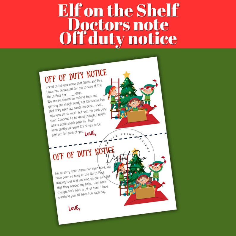 Elf Doctors Note 2024 Printable Elf Doctors Notes Printable off Duty ...