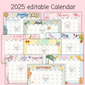 Digital 2025 Editable Calendar Printable 2025 Calendar Edit and Print ...