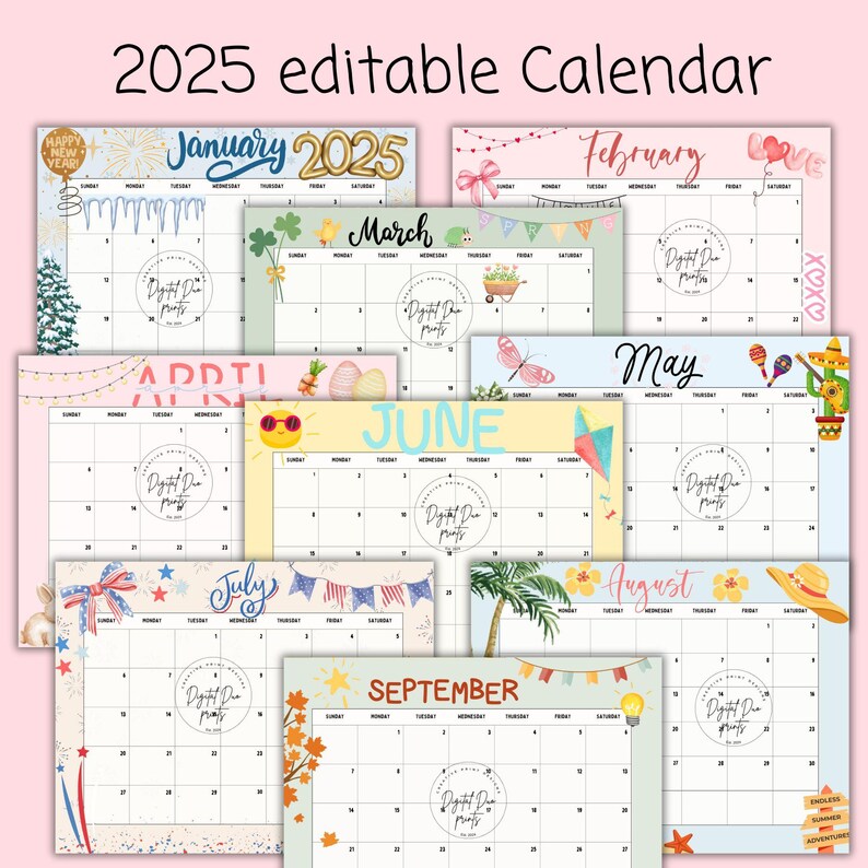 2025 Calendar Printable, Cute Kids Calendar 2025, Wall Calendar PDF ...