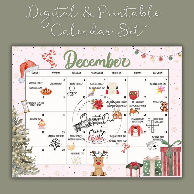 Digital December Calendar Printable December 2024 Calendar Homeschool ...