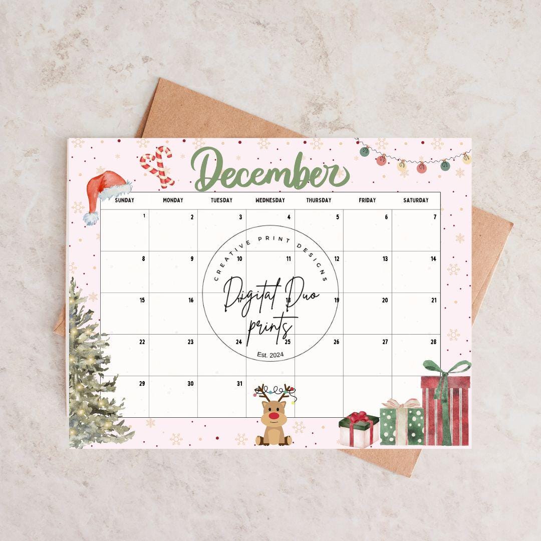 Digital December Calendar Printable December 2024 Calendar Homeschool ...