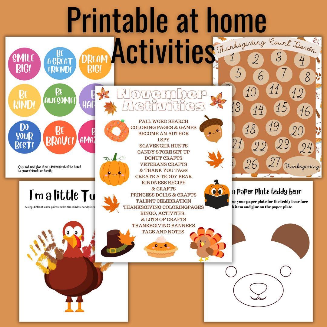 Printable November Kids Activities & Crafts Digital Kids Activities ...