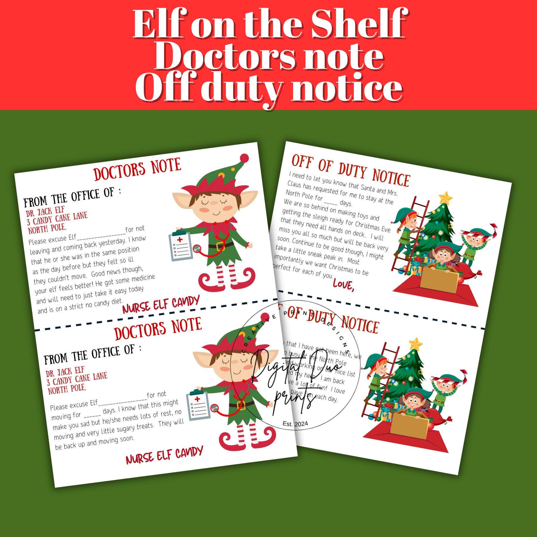 Elf Doctors Note 2024 Printable Elf Doctors Notes Printable off Duty ...