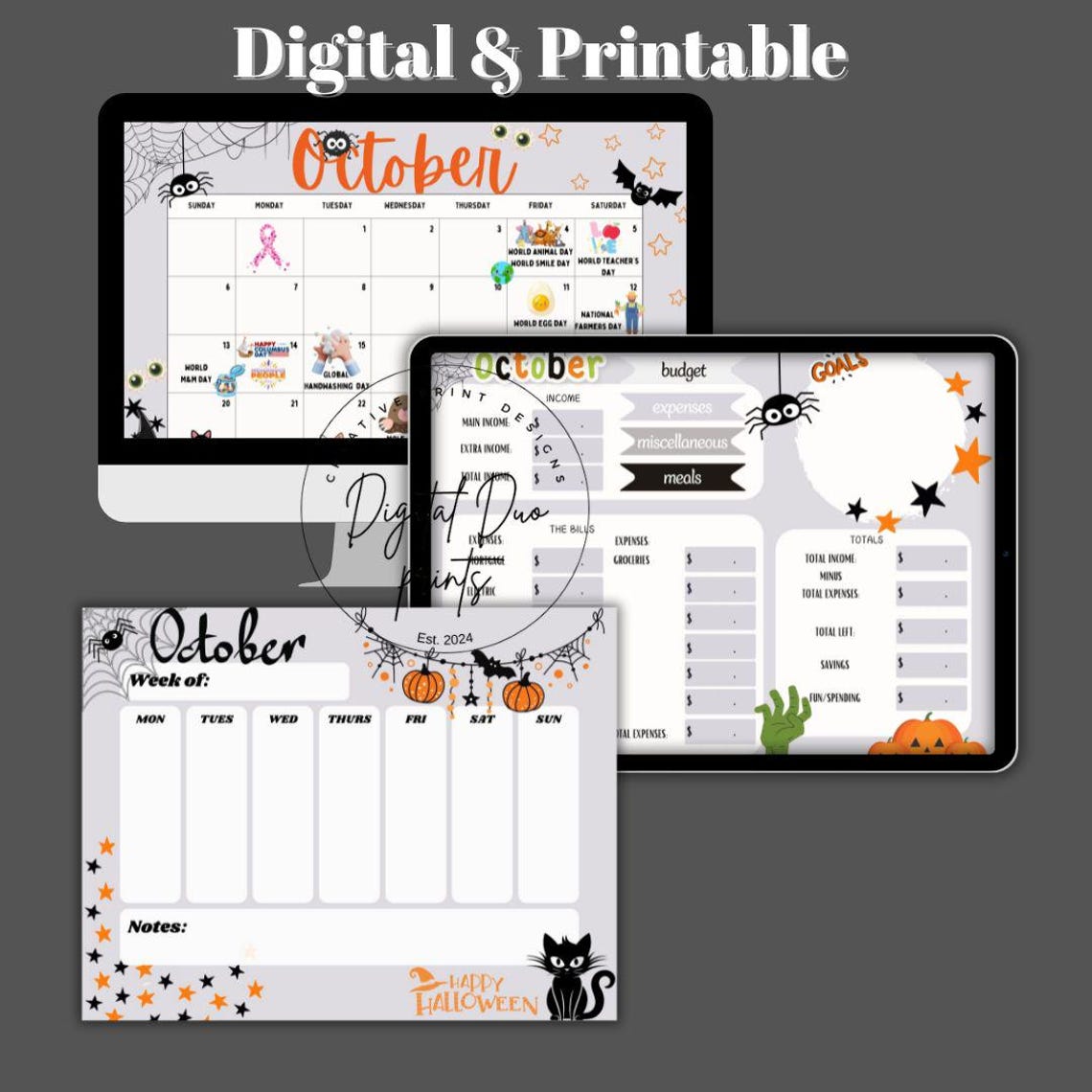 Digital Calendar Planner Bundle Set October Printable Calendar Planner ...