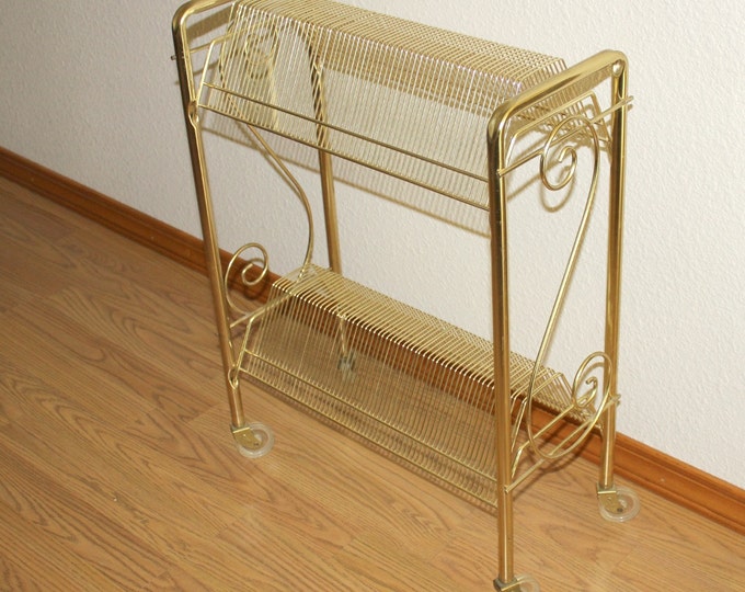 Vintage Metal Record Rack Storage Rolling Cart Gold Toned - Etsy