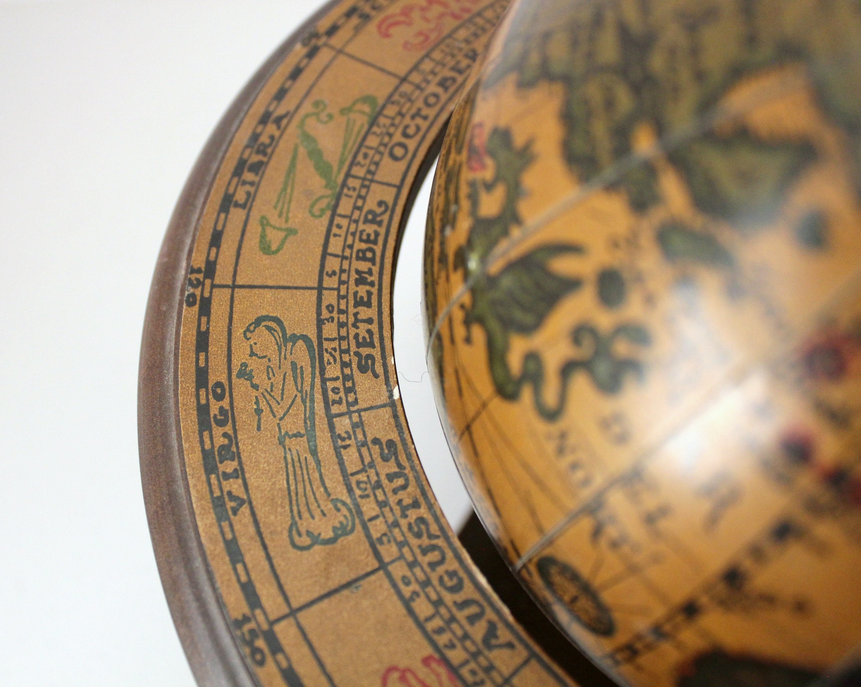 Vintage Italian Old World Globe in Stand, Desk Table Zodiac Globe