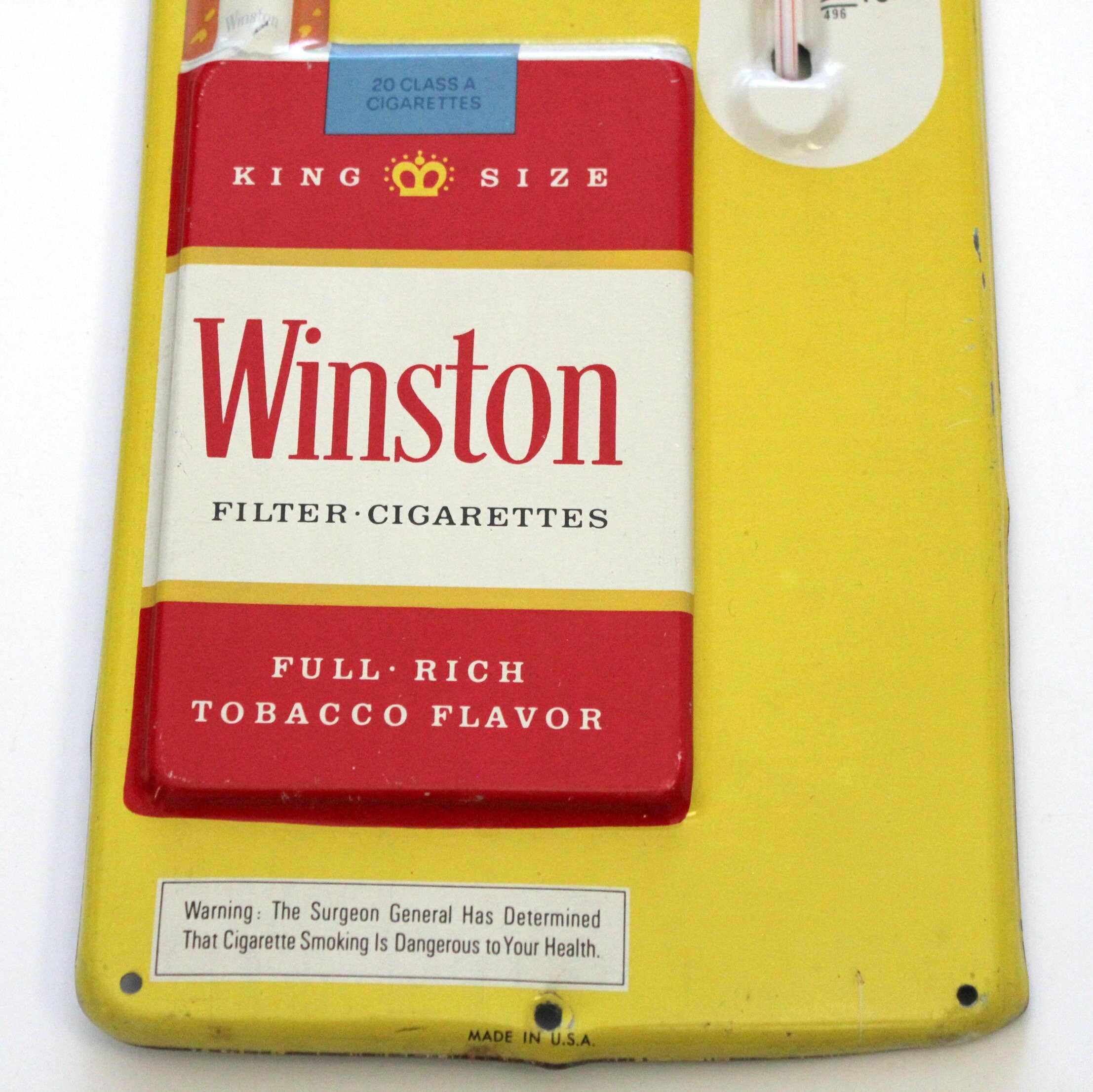 Vintage Winston Cigarettes Embossed Tin Thermometer | 1970s Advertising ...