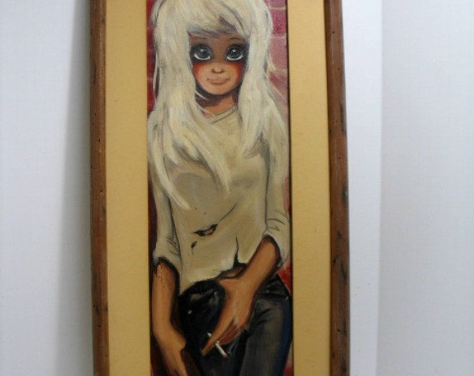 Vintage Original Big Eyed Girl Painting Signed E Lane Elane Keane Era ...
