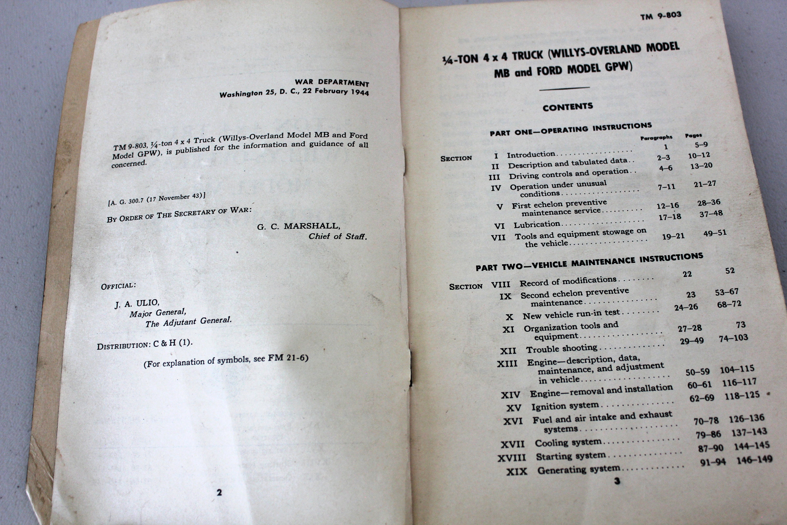 TM9-803 Willys 1944 War Technical Manual, Model MB Ford Model GPW