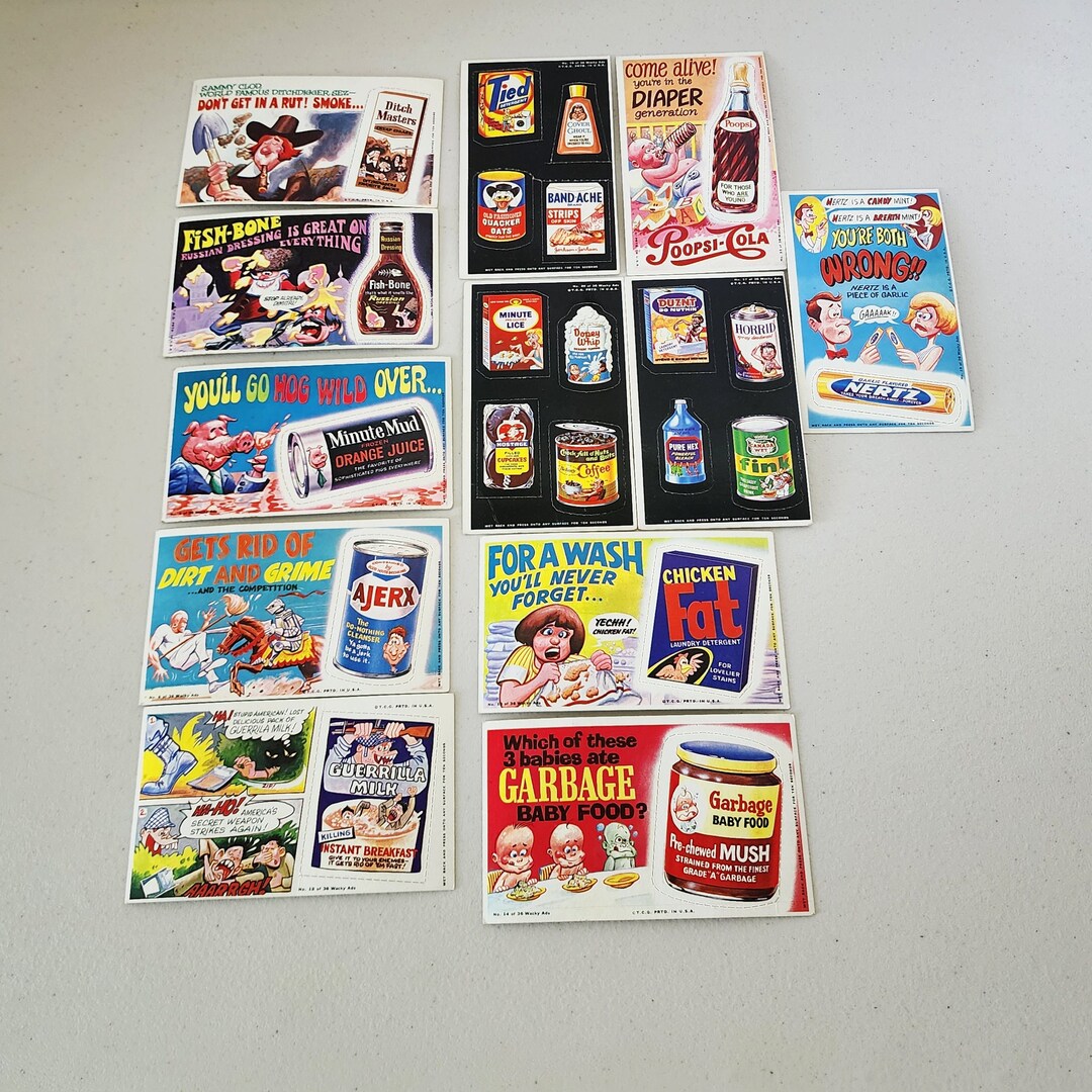 1960s Wacky Ads Lot of 12 Sticker Cards, Wacky Packages, Topps, Vintage ...