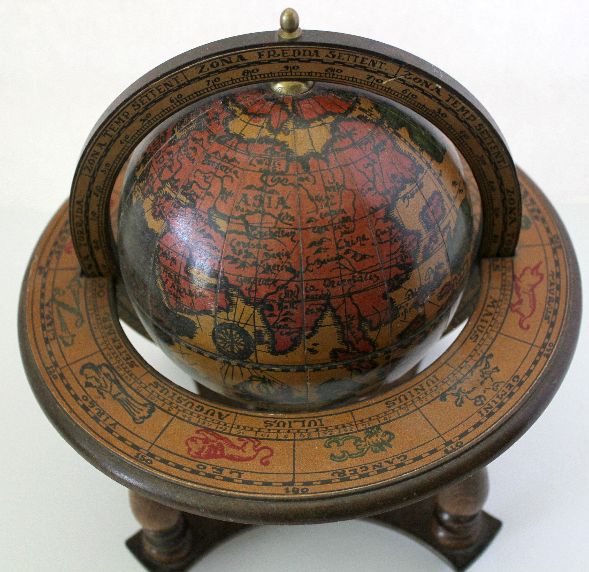 Vintage Italian Old World Globe in Stand, 1970s Wooden Desk Globe