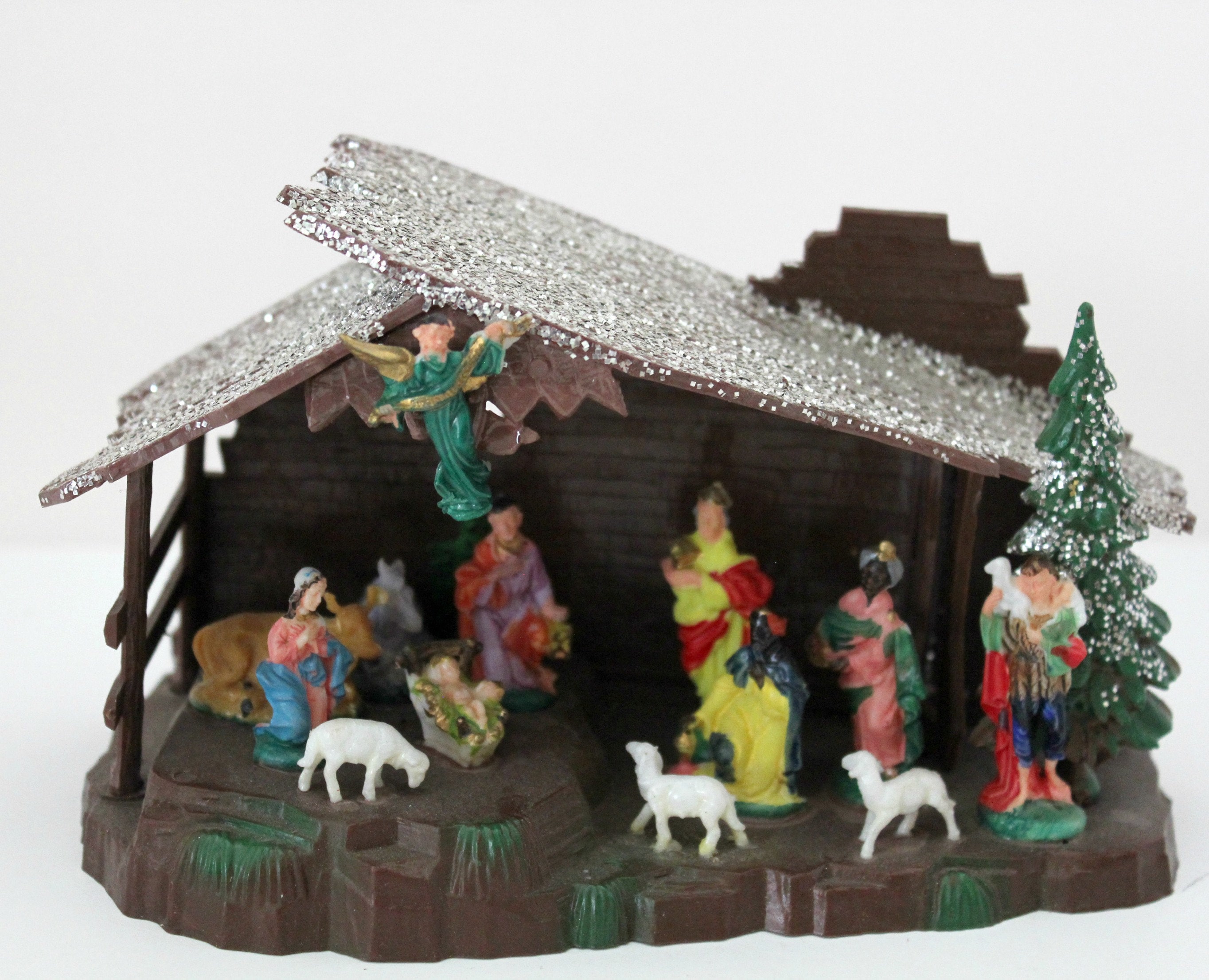 Vintage Miniature Nativity Set, Manger Scene by Shiny Brite with Box ...