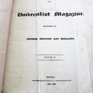 Universalist Magazine Bound Book Volume VI and VII, 1824 - 1826 ...