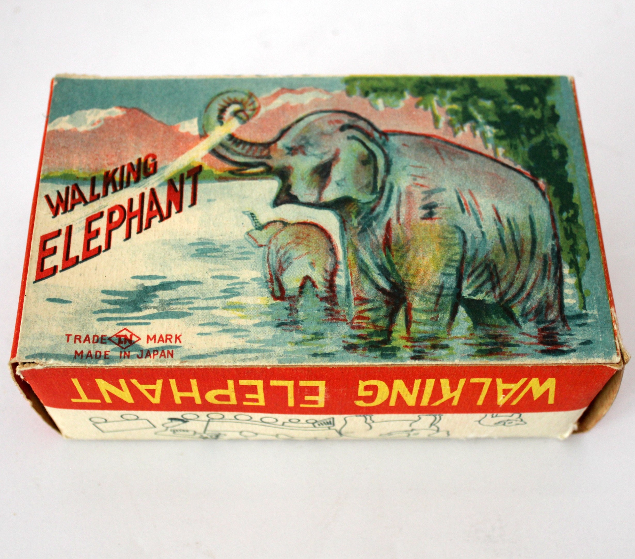 Vintage Walking Elephant 1950s Wind Up Toy Made in Japan with Box and Key