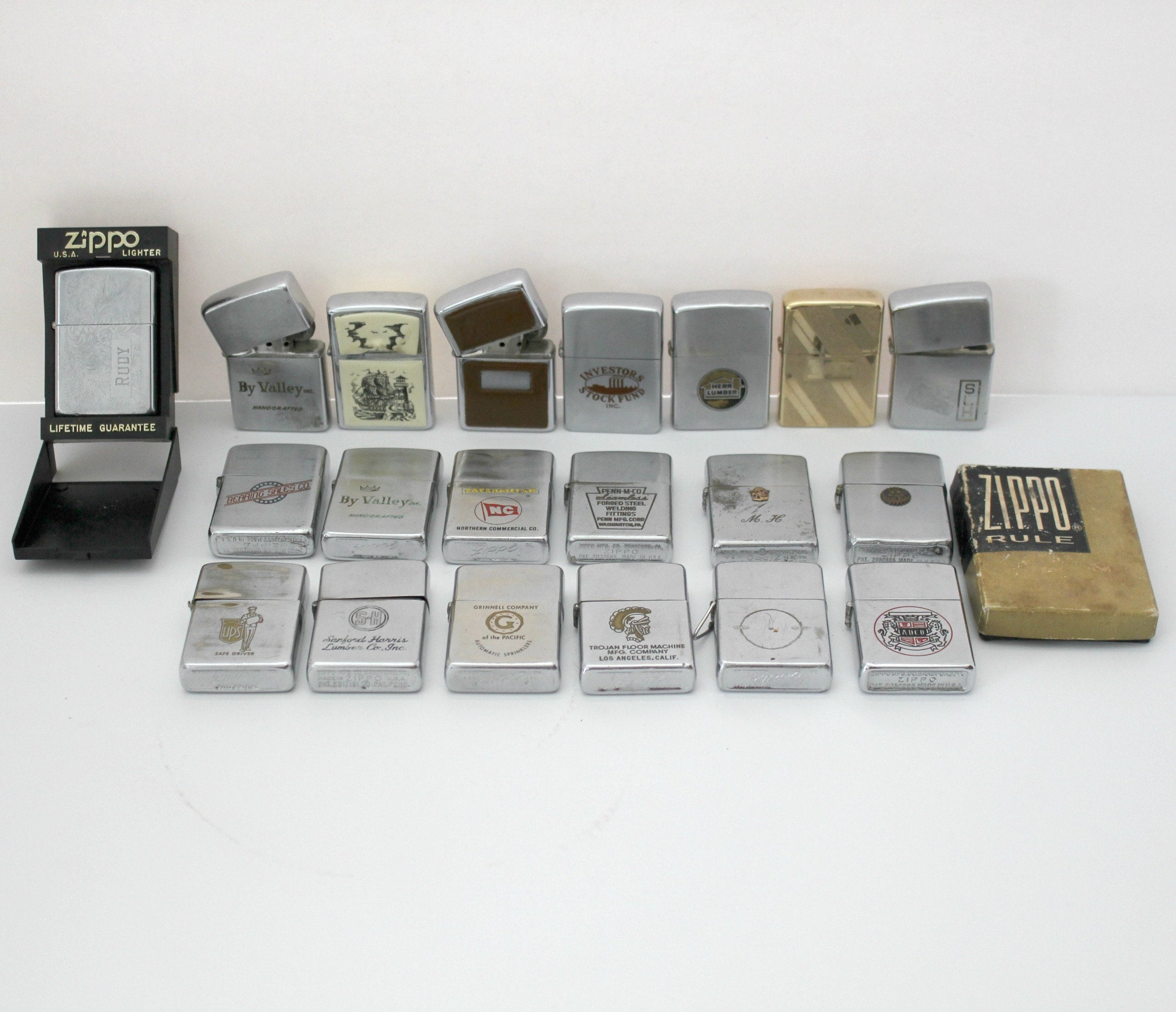 Vintage Zippo Lighter Lot 20 Advertising for Parts or Repair Zippo Rule Box Only
