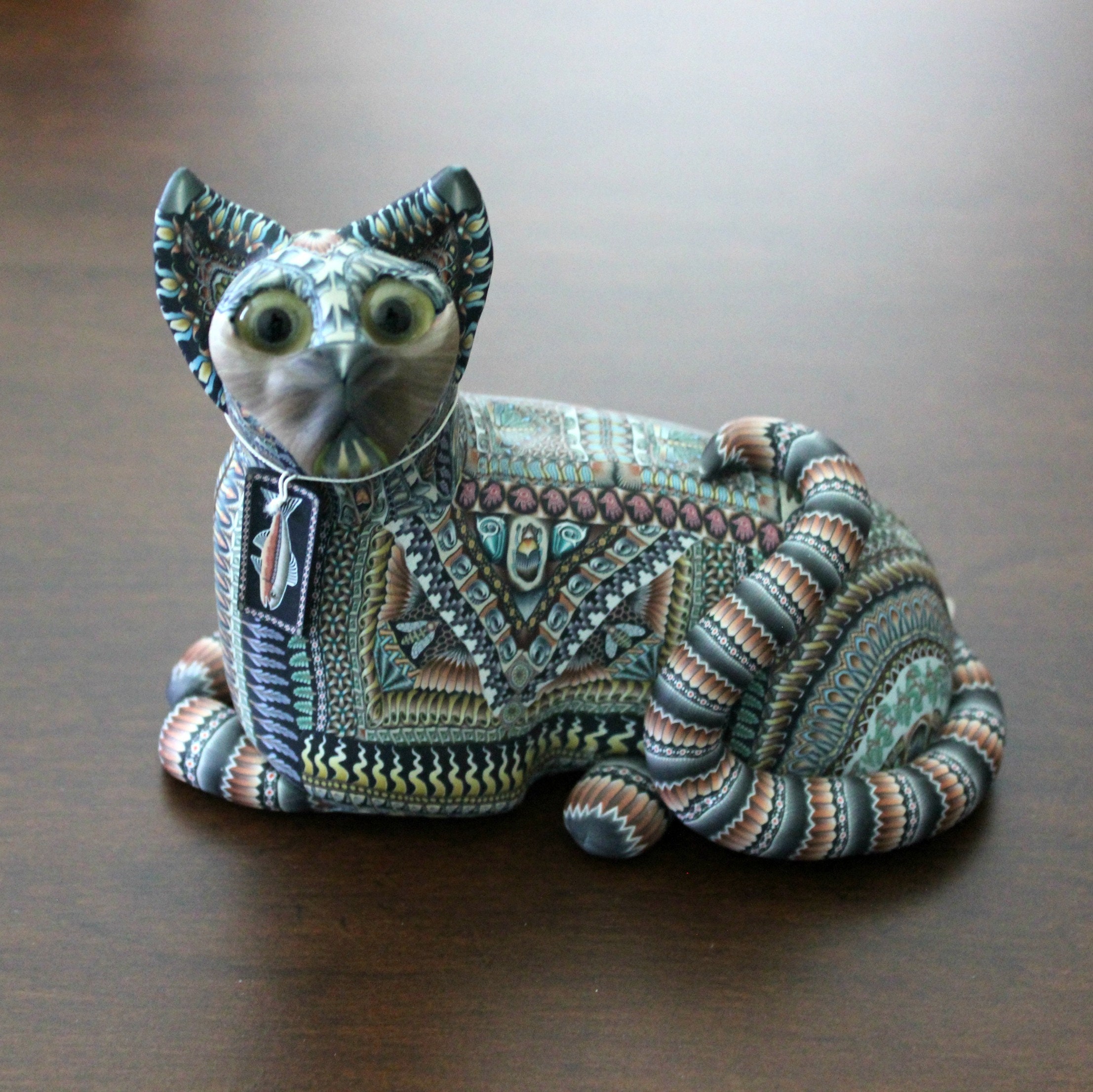 Jon Anderson Large Fimo Cat Polymer Clay Art 5.75 Long