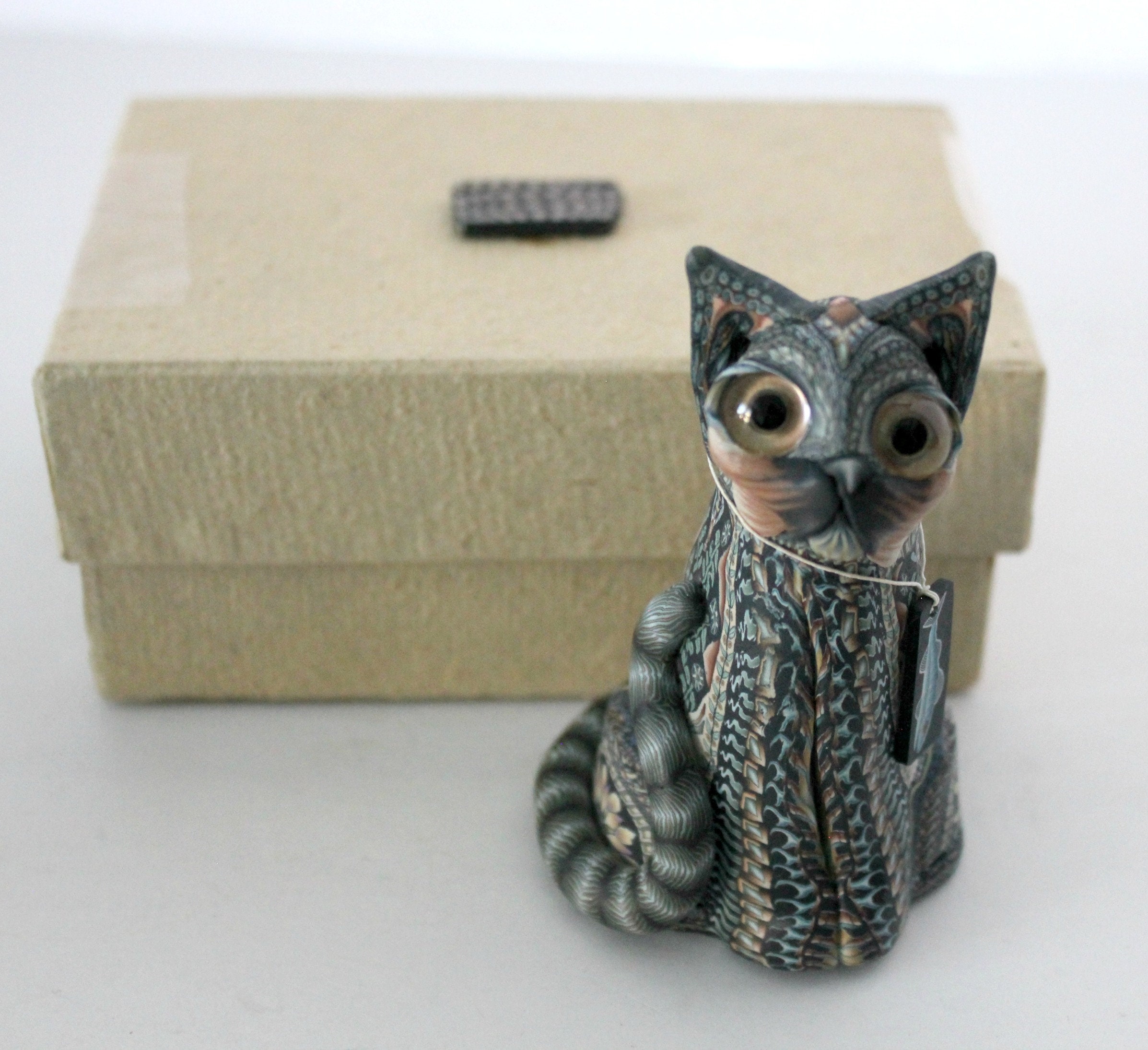 Jon Anderson Fimo Cat Sitting, Polymer Clay Art Figurine
