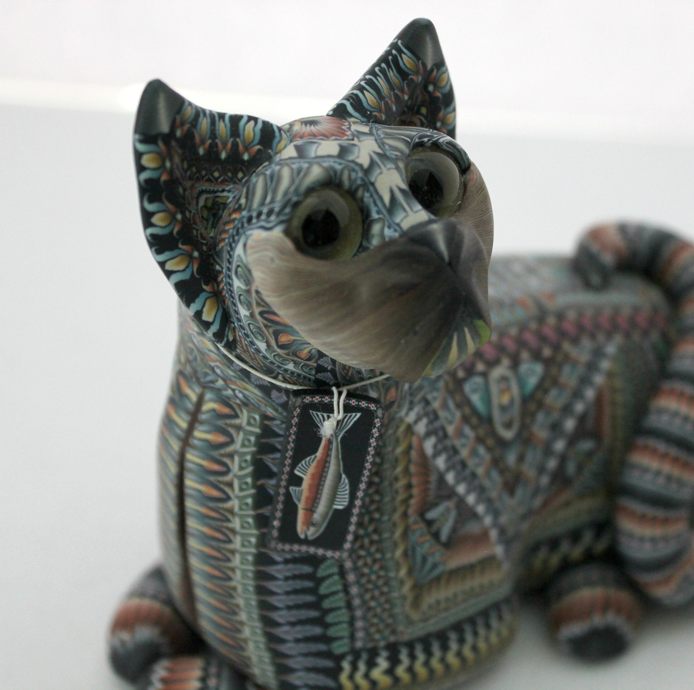 Jon Anderson Large Fimo Cat Polymer Clay Art 5.75 Long