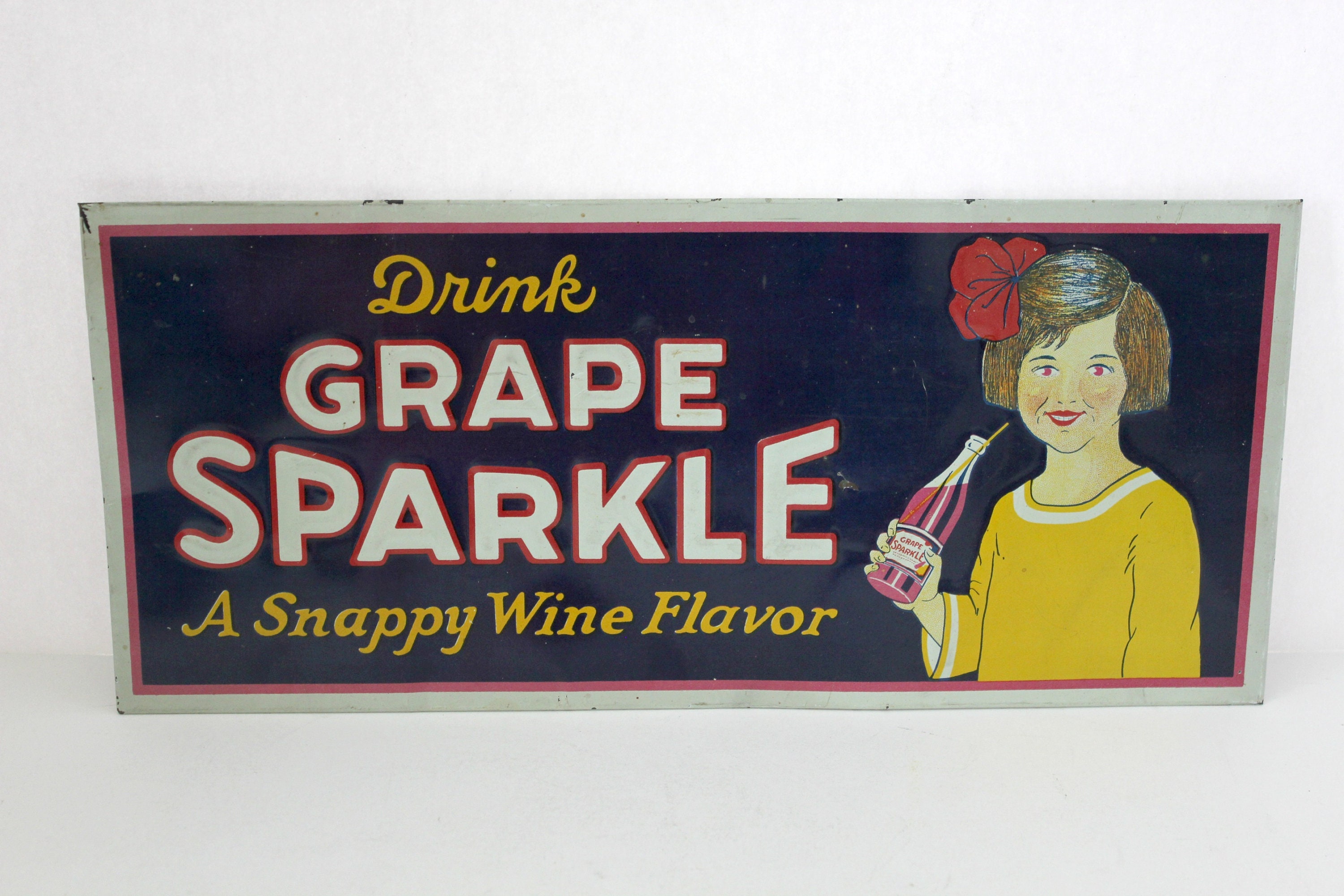 Grape Sparkle Drink Tin Sign | 1930s Vintage Embossed Advertising ...