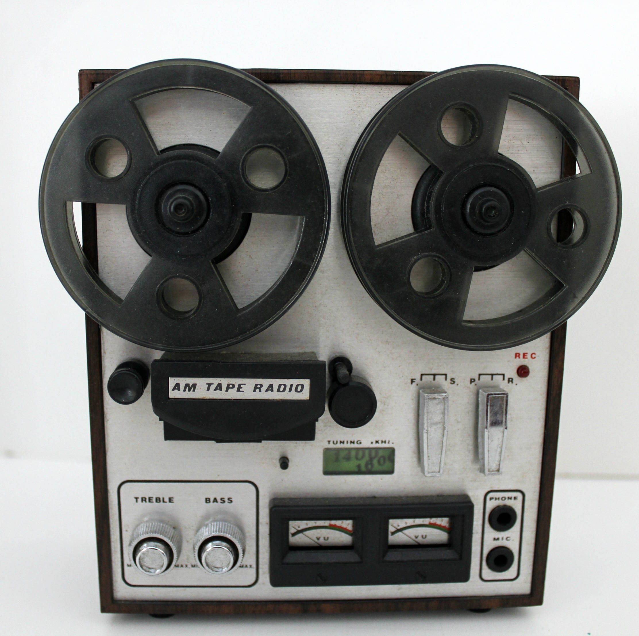 Vintage Novelty Transistor AM Radio, Reel Tape Recorder Shape in Box, Works