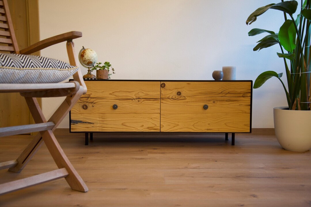 Modern Rustic TV Console in Raw Barn Wood and Steel – Minimalist Design ...
