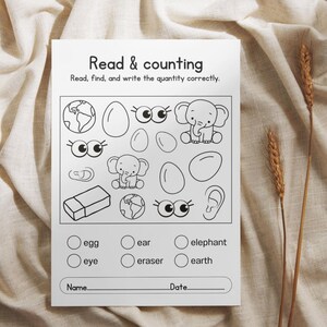 Counting Worksheets: Early Math & English Vocabulary (PDF) - Etsy