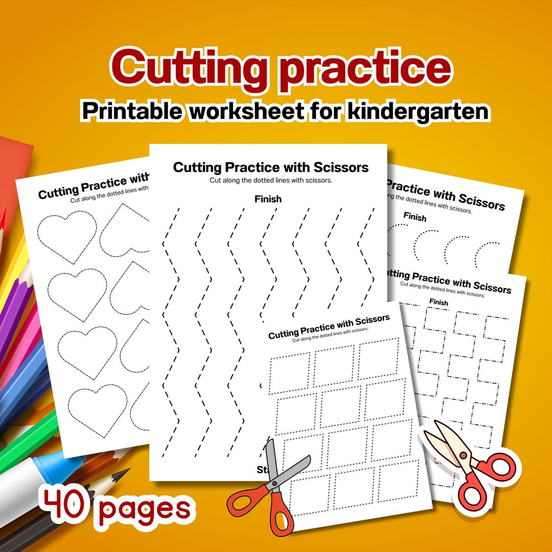 Cutting Practice With Scissors Worksheets for Preschool-kindergarten ...