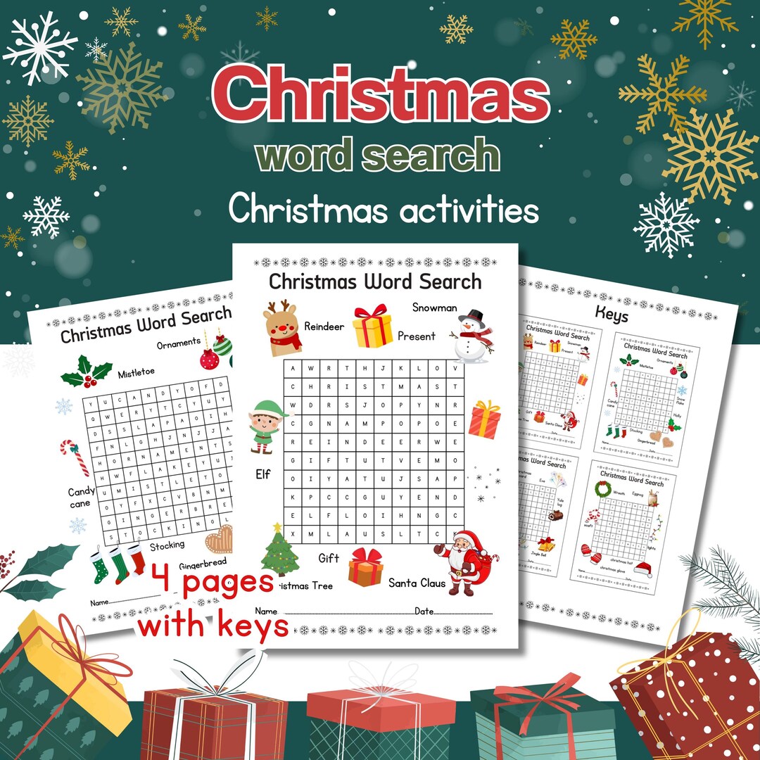 Fun Christmas Word Search Worksheets for Kids, Christmas Worksheet ...