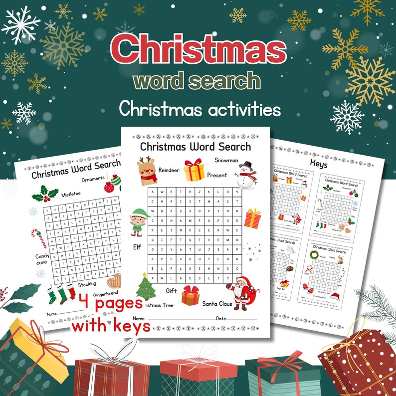 Fun Christmas Word Search Worksheets for Kids, Christmas Worksheet ...