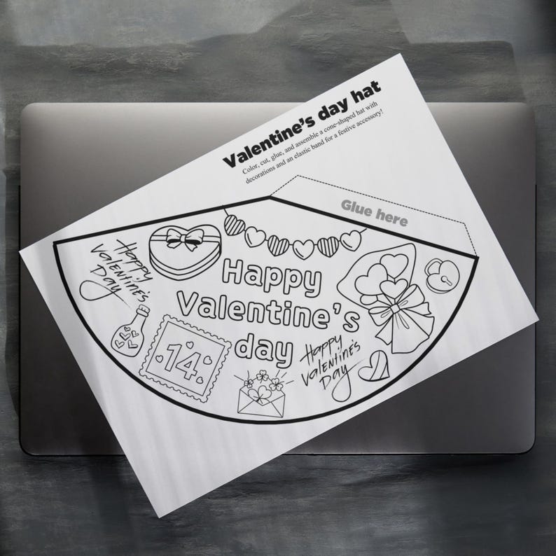 Valentine's Day Hat Craft for Kids, Printable Coloring Craft,kids ...