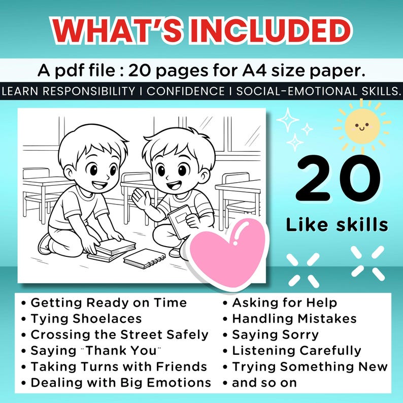 Life Skills Coloring Pages: SEL Activities for Kids (printable PDF) - Etsy