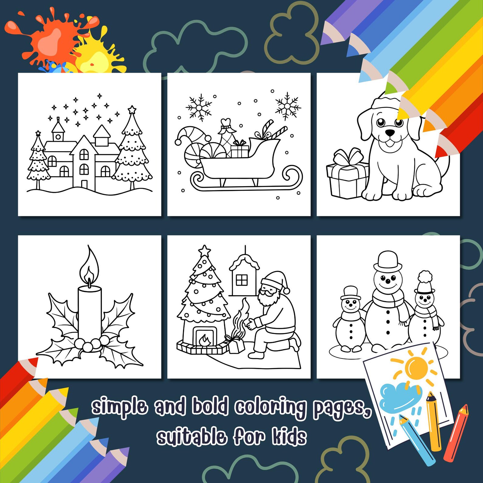 Christmas Coloring Pages for Kids, Toddlers 3-5, Festival Christmas ...