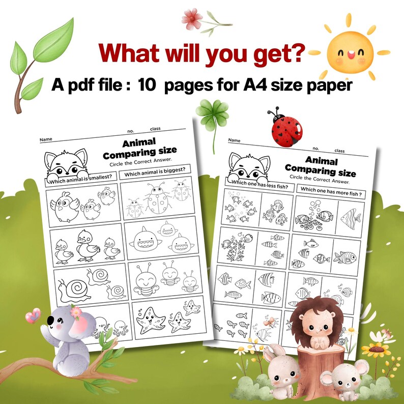 Animal Size Comparison Worksheet: Kindergarten Printable (PDF) - Etsy
