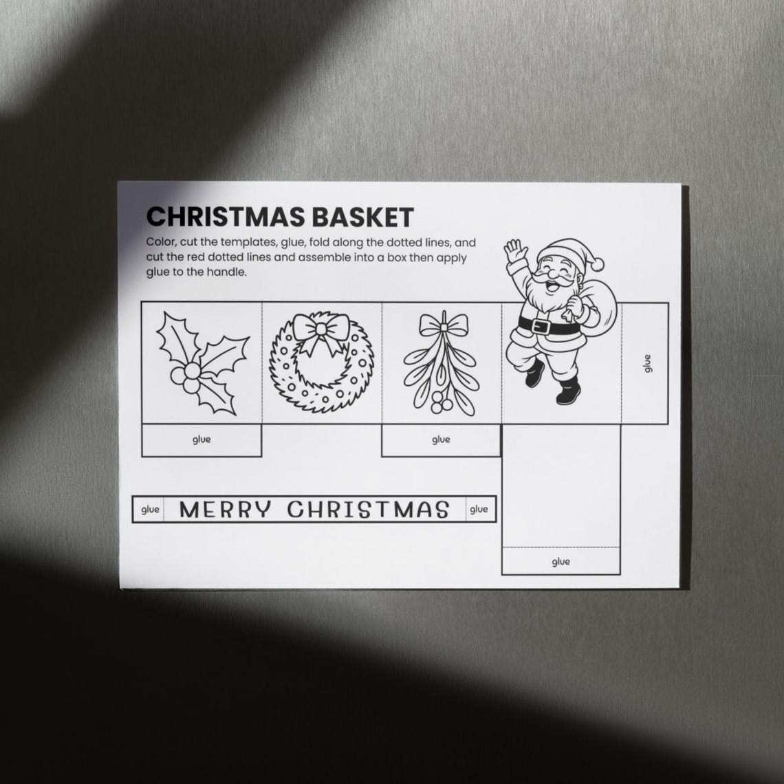 Christmas Santa Basket Crafts for Kids | DIY Coloring Craft Templates ...