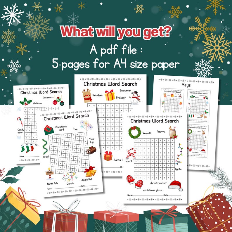 Fun Christmas Word Search Worksheets for Kids, Christmas Worksheet ...