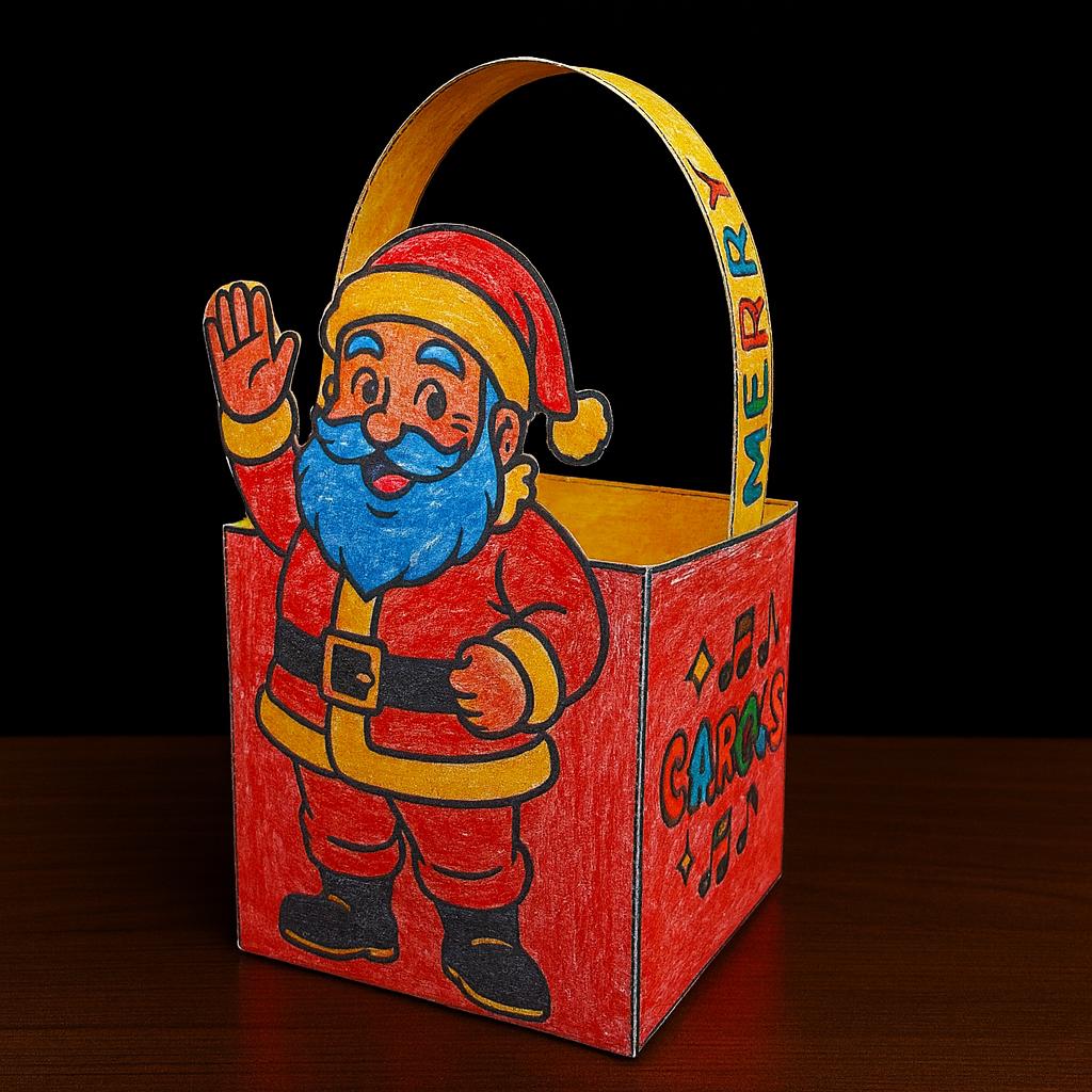 Christmas Santa Basket Crafts for Kids | DIY Coloring Craft Templates ...