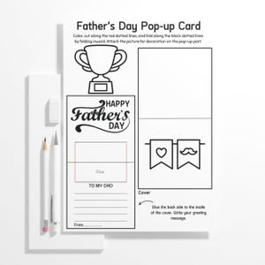 Father's Day Pop-up Card, Coloring Craft Template for Kids, Father's ...