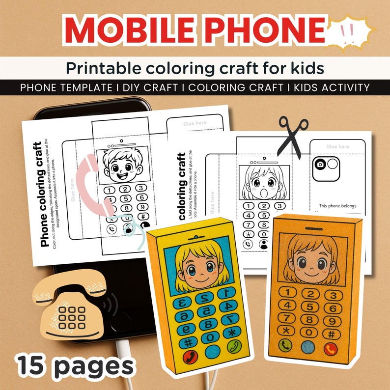 Phone Coloring Craft for Kids: DIY Paper Mobile (PDF Printable) - Etsy