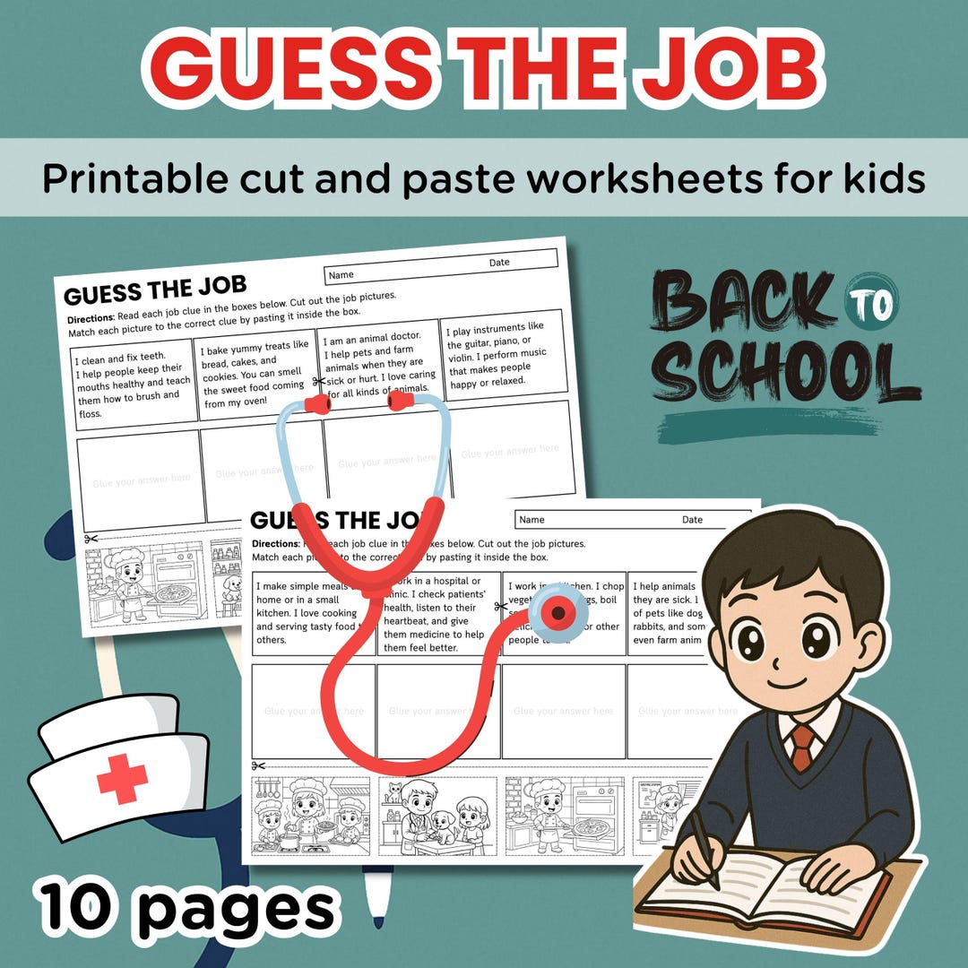 Guess the Job Cut and Paste Worksheets for Grades 1–3, Job Matching ...